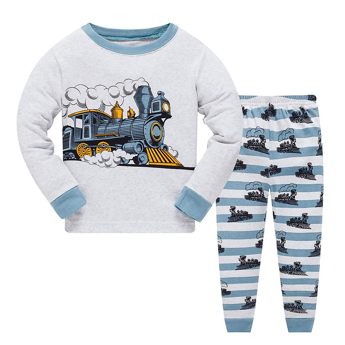 Little Boys Pajamas for Toddler Clothes Set Train Truck Sleepwear Long Sleeve 100% Cotton 2 Piece Kids Pjs Size 4t