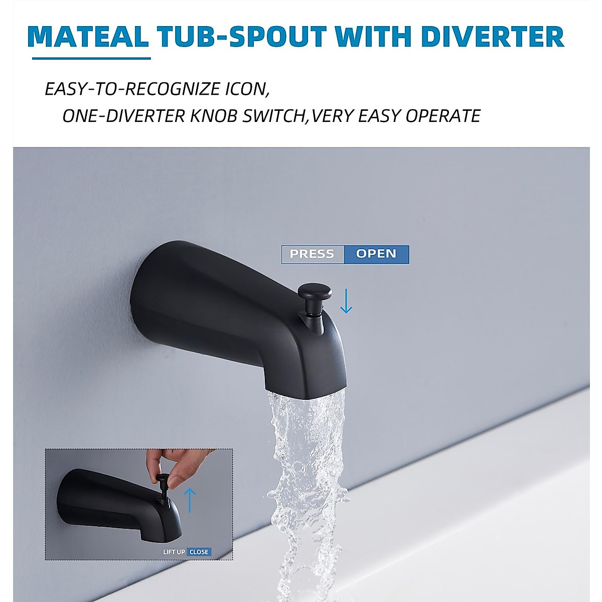 ELLO&ALLO Matte Black Shower Faucet Set with Tub Spout, Single Handle Tub and Shower Faucet Combo Set (Valve Included)