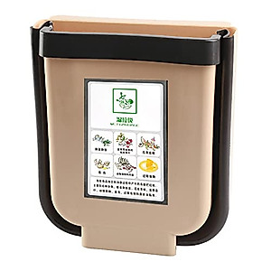 CHICIRIS Kitchen Folding Trash Can, Hanging Kitchen Trash Can, Collapsible Hanging Kitchen Waste Bin 9L Plastic Kitchen Folding Trash Can with Fixing Bracket for Bedroom Office (Coffee)