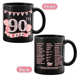 Tillfuru 90th Birthday Gifts for Women, 1934 Old Time Information-90th Birthday Mug, 90th Birthday Gifts for Women, 90 Year Old Birthday Party Decorations, Ninety Birthday Mug, Milestone Birthday