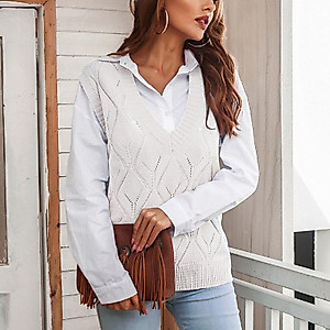 Padaleks Women V Neck Knit Sweater Vest Loose Sleeveless Oversized Knitwear Pullover Fall Winter Tanks for Girl