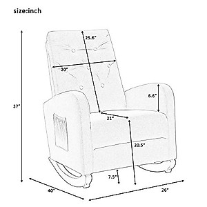 Majnesvon Rocking Chair Mid-Century Modern Nursery Rocking Armchair Upholstered Tall Back Accent Glider Rocker for Living Room (Green + Velvet)