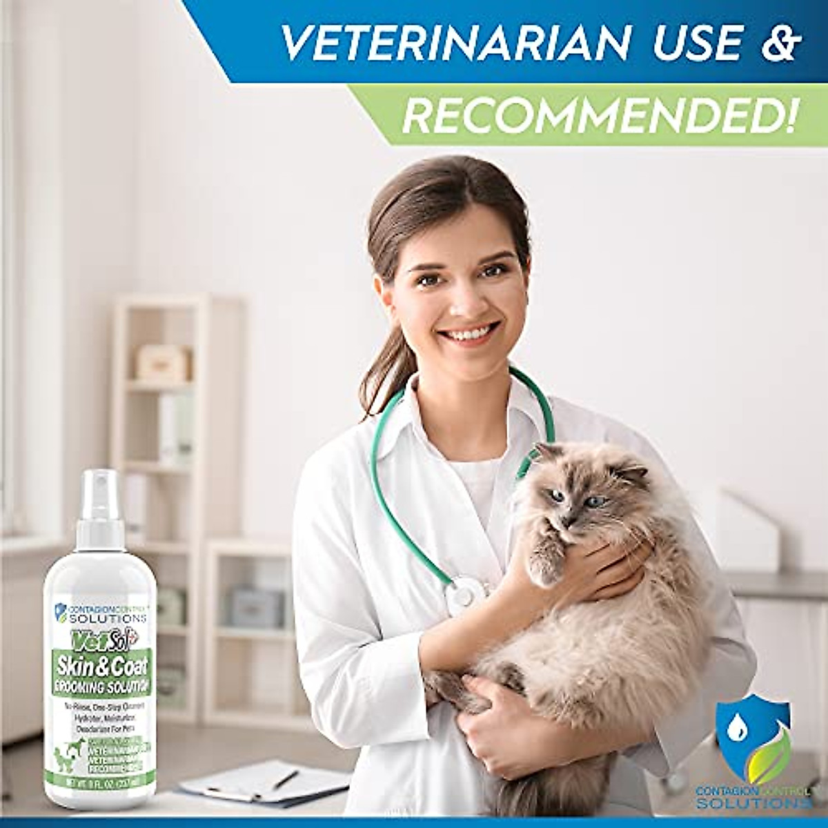 VetSol+ Skin & Coat Grooming Solution, No Rinse Spray, One-Step Cleanser, Hydrator, Moisturizer, Deodorizer for All Pets, 8 Ounce