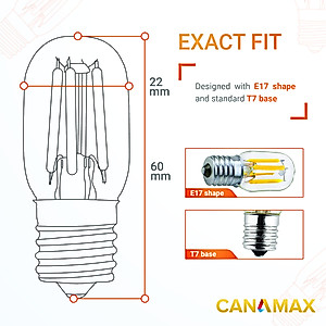Canamax T7 E17 LED Appliance Bulb 2W 120V High Output Warm White Light 2700K 220lm for Microwave Oven Light, Range Hood Light, Refrigerator Light - Pack of 3