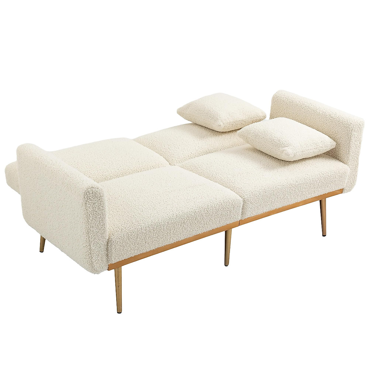 SZLIZCCC Accent Sofa, Mid Century Modern Teddy Velvet Fabric Couch， Convertible Futon Sofa Bed ，Recliner Couch Accent Sofa Loveseat Sofa with Gold Metal Feet (White Teddy)