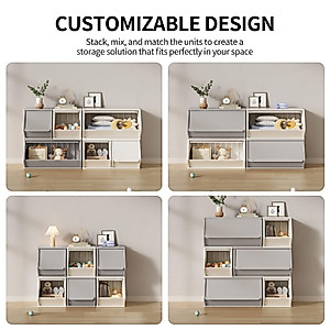 UNICOO® 2+4 Free Combination Stackable Plastic Storage Cabinet | Customizable Storage Shelves, Lightweight Organizer, Efficient Storage and Organizer | Home, Office, School, Dorm (2+4 Gray & Cream)