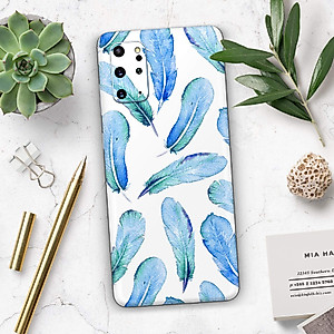 DesignSkinz Blue Watercolor Feather Pattern Protective Vinyl Decal Wrap Skin Cover Compatible with The Samsung Galaxy S20 (Screen Trim & Back Glass Skin)