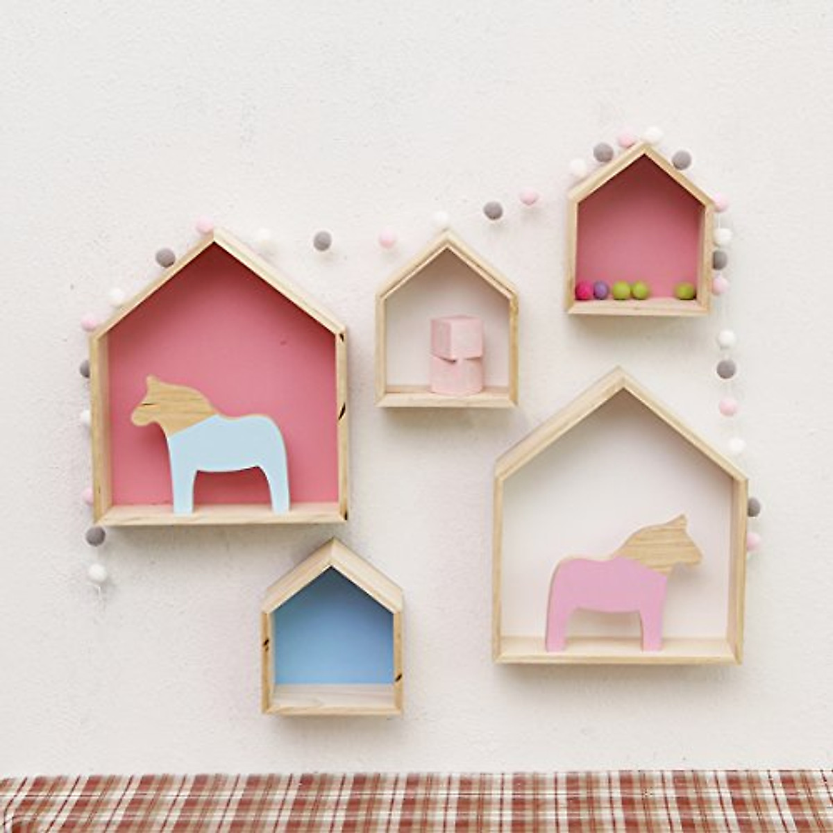 Sweet FanMuLin 2PCS Lovely Wooden House-Shaped Wall Storage Shelf Kid's Room Decoration (White)