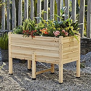 AMERLIFE 15 Inch Deep Wooden Raised Garden Planter 4x2FT Raised Garden Bed with Legs Elevated Planter Box Elevated Garden Planters for Deep-Rooted Plants 500lb Capacity Outdoors Patio Backyard
