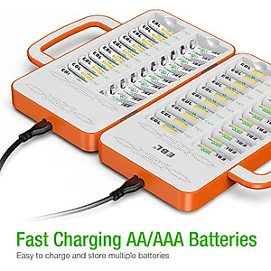 EBL 40Slot Battery Charger for 1/2/3...19/20/21...38/39/40 pcs AA AAA Rechargeable Batteries - Advanced Multiple Battery Charger - Handle Design(Batteries not Included)