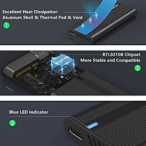 MOKiN M.2 NVMe SATA SSD Enclosure Adapter Tool-Free,USB C 3.2 Gen 2 10Gbps M.2 NVMe,6Gbps SATA PCIe M-Key(B+M Key), NVMe M.2 Enclosure Support UASP Trim for 2242/2260/2280 SSD