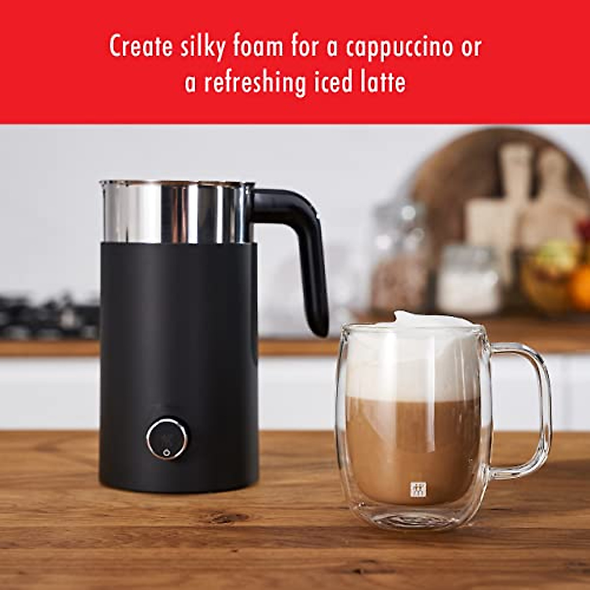 ZWILLING Enfinigy Milk Frother, Hot and Cold Foam Electric Milk Frother, Velvety, Creamy Microbubbles for Milk and Plant-based Milk Substitutes - Black