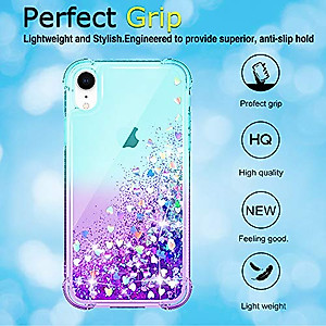 Gritup iPhone XR Case, iPhone XR Phone Case 6.1 inch with HD Screen Protector for Girls Women, Cute Clear Gradient Glitter Liquid TPU Slim Phone Case for iPhone XR Teal/Purple