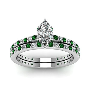 55Carat Classic Delicate Diamond Wedding Set 925 Sterling Silver Created Emerald Marquise shape Green colorWedding Ring Sets Prong Setting in Size 9