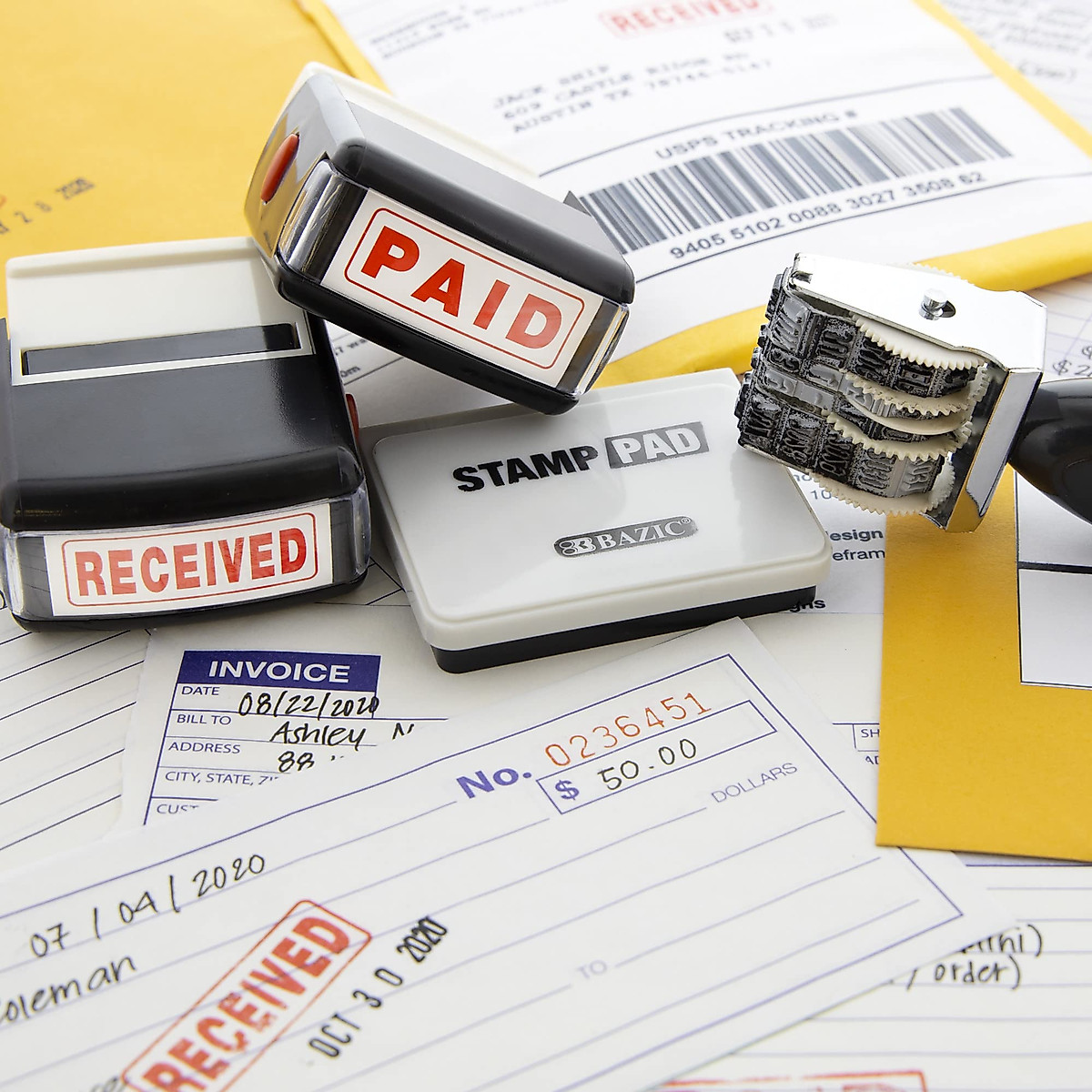 BAZIC Date Stamp and Ink Pad (Black Ink), 12 Years of Dates, Nickel-Plated Steel, Stamp Impression Size 1" x 0.15", Great for Office, Shipping, Receiving, Accounting, Expiration, Due Dates, 1-Pack