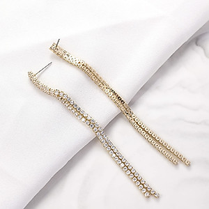 YOQUCOL Golden Boho Tassel Chandelier Earrings Cubic Zirconia Crystal Two Long Drop Dangle Chain Bohemian Earrings for Women