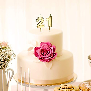 21st Birthday Candles Cake Numeral Candles Happy Birthday Cake Candles Topper Decoration for Birthday Wedding Anniversary Celebration Favor (Gold)
