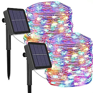 mafiti 2 Pack Coloured Solar String Lights Outdoor,12M/40Ft 120 LED 8 Modes Solar Garden Lights Waterproof Fairy Lights Copper Wire Decorative Lighting for Home,Garden,Patio,Yard,Party,Wedding