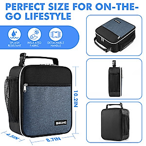 Lunch Box Insulated Lunch Bag - Durable Small Lunch Bag Reusable Adults Tote Bag Lunch Box for Adult Men Women (Black with Blue)