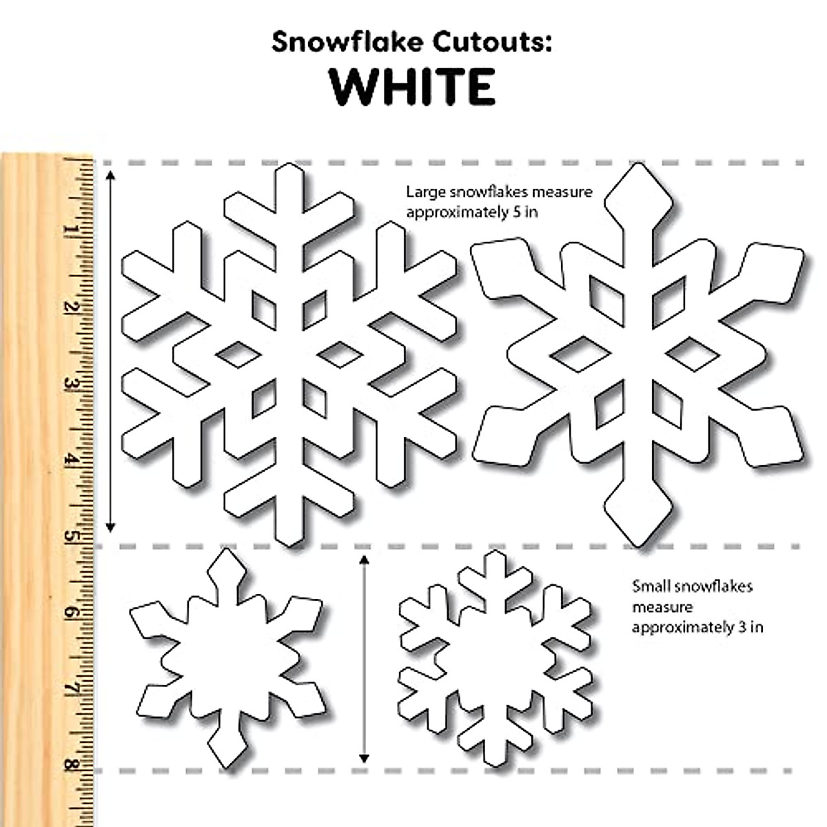 FreshCut Crafts | 80 Pieces Snowflake Paper Cutouts with IDEA Guide, 2-Sided US Made Card Stock Punch Out White Snowflakes for Bulletin Boards, Classroom Decor, and Winter Crafts
