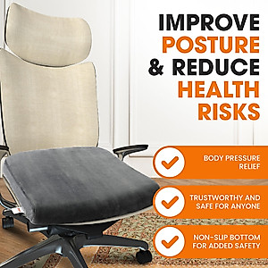 Cheer Collection Extra Large Seat Cushion | Memory Foam Comfort Pad for Prolonged Sitting with Removable Washable Cover