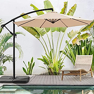 BLUU BANYAN 10 FT Pabrellas, 24 Month Fade Resistance & Water-repellention Solution-dyed Fabric Canopy with Infinite Tilt, Crank & Cross Base (Beige)