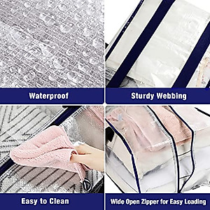 CHUMIA 16 Pieces Heavy Duty Extra Large Clear Storage Bags Backpack Straps Strong Handles Bags Reusable Clear Bags Space Saving Packing Bags for Moving, College Dorm, Traveling, Christmas Decorations