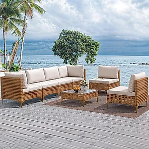 YITAHOME 7-Piece Patio Furniture Set, All-Weather PE Wicker Patio Conversation Set for Backyard Deck Poolside Porch, Outdoor Sectional Sofa with Coffee Table & Soft Cushions