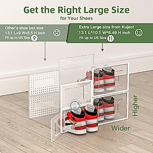 Kuject X-Large Shoe Storage Box Fit Size 11,Clear Plastic Stackable Shoe Organizer for Closet, Space Saving Stackable Sneaker Shoe Boxes Rack Container Bin Holders Case, 12 Pack Clear