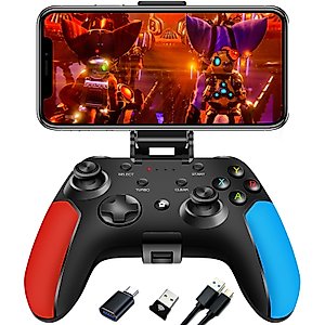 Bluetooth Mobile Game Controller for Android, iPhone, Tablet, TV Box, PC, Tesla, PS3, Switch, Apple Arcade MFi & Cloud Gaming, with Phone Clip/2.4G Wireless/USB-C Adapter/6-Axis Gyro/Vibration/Turbo
