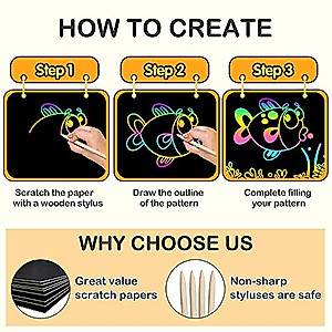 QXNEW Scratch Rainbow Art for Kids: Magic Scratch off Paper Children Art Crafts Set Kit Supplies Toys Black Scratch Sheets Notes Cards for Boys Girls Birthday Party Favors Games Christmas Easter Gifts