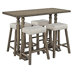 LUMISOL 3-Piece Counter Height Pub Set Wood Dining Table Set for Small Space,Rectangular Table and 4 Upholstered Stools for Kitchen Breakfast Nook (Light Brown)