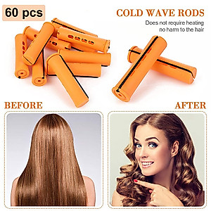 CLIONE 60pcs Perm Rods Set for Natural Hair Plastic Cold Wave Rod Non-Slip Hair Rollers 0.87 Inch Orange Perm Rods for Long Short Hair Curling Rods Hair Perms for Women Hair Curlers DIY Tools