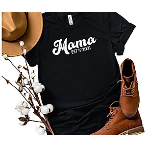 Mama Est Shirt, Cute Mom Shirts with Saying for New Mom, Mama Shirts 2021 for Women, Mom Life Tshirt, Girl Mama Gifts, Mother of Boys, Momma Bear, Birthday Gifts for Mom, Mother's Day Gift.