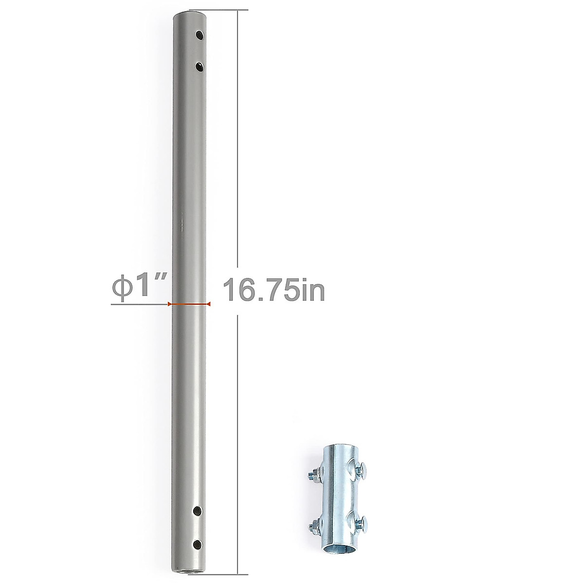 Extension Pole (1" Diameter, 16 3/4" Arm Length) Silver