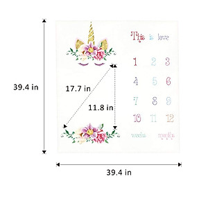 Kicpot Baby Milestone Blanket, Unicorn Baby Blanket with Two Garlands Weekly Or Monthly Newborn Photography Props Reuseable Soft and Warm Baby Tapestry Perfect Baby Shower Birthday 39.4x39.4 inch