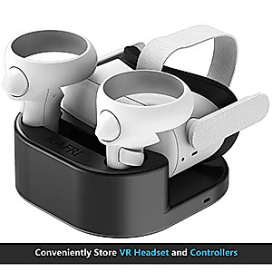 KAFRI Charging Dock for Oculus Quest 2 with LED Light, VR Headset Charging Stand and Controller Holder, Charger Station Accessories for Oculus/Meta Quest 2, Oculus Rift or Rift S - Black