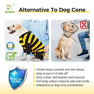 LovinPet Pitbull Recovery Shirt - Bodysuit Onesie for Shedding Skin Disease Pet Pajamas Dog Anti Licking Snugly Suit Dog Bodysuit for Abdominal Wound After Surgery,Yellow/Black Design,XL