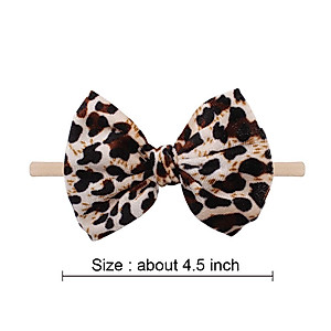 YanJie Velvet Baby Girl Bows Headband Leopard Baby Bows Newborn Handmade Baby Headbands Nylon Hairbands Hair Accessories for Infant Toddlers Kids(4.5 leopard Beige Khaki)