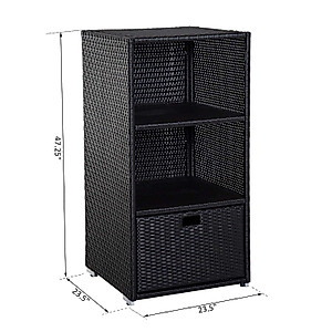 PE Rattan Wicker Outdoor Pool Towel Water Bottles Robes Valet Stand Organizer Rack Storage Cabinet 2 Upper Storage Shelves 1 Bottom Drawer for Storing Creams Lotions and Sunscreen