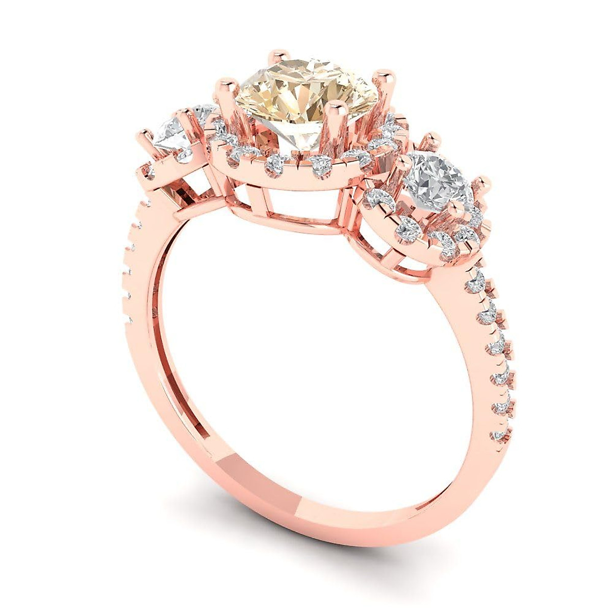 Clara Pucci 1.75ct Round Cut Halo Solitaire 3 stone Natural Brown Morganite Engagement Promise Anniversary Bridal Ring 18K Rose Gold 6.75