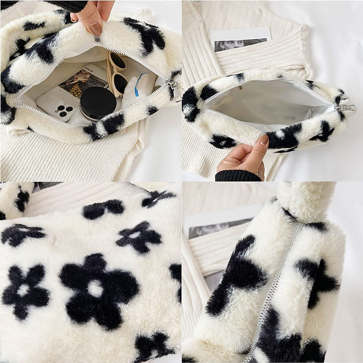 Fluffy Tote Bag Y2K Shoulder Bag Cute Y2K Furry Purse Plush Bag Aesthetic Plush Underarm Bag for Women