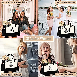 YOOLIFE Gifts for Friends Female - 16oz Canvas Initial N Tote Bag for Women with Pocket Tote Bag Personalized Gifts for Bridesmaids Friends Mom Sister Wedding Birthday Gifts Grocery Bag Gifts Bag