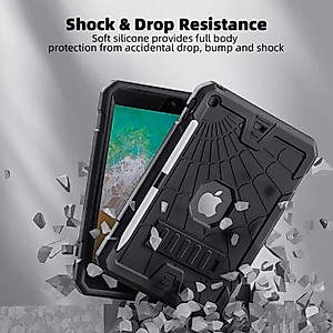 TSQQST iPad 5th 6th Generation Case 9.7" for Kids with Glass Screen Protector | iPad 9.7 Case with Pencil Holder+Stand | Silicone Drop Proof Case for iPad 5th 6th Gen 2017 2018 | Black