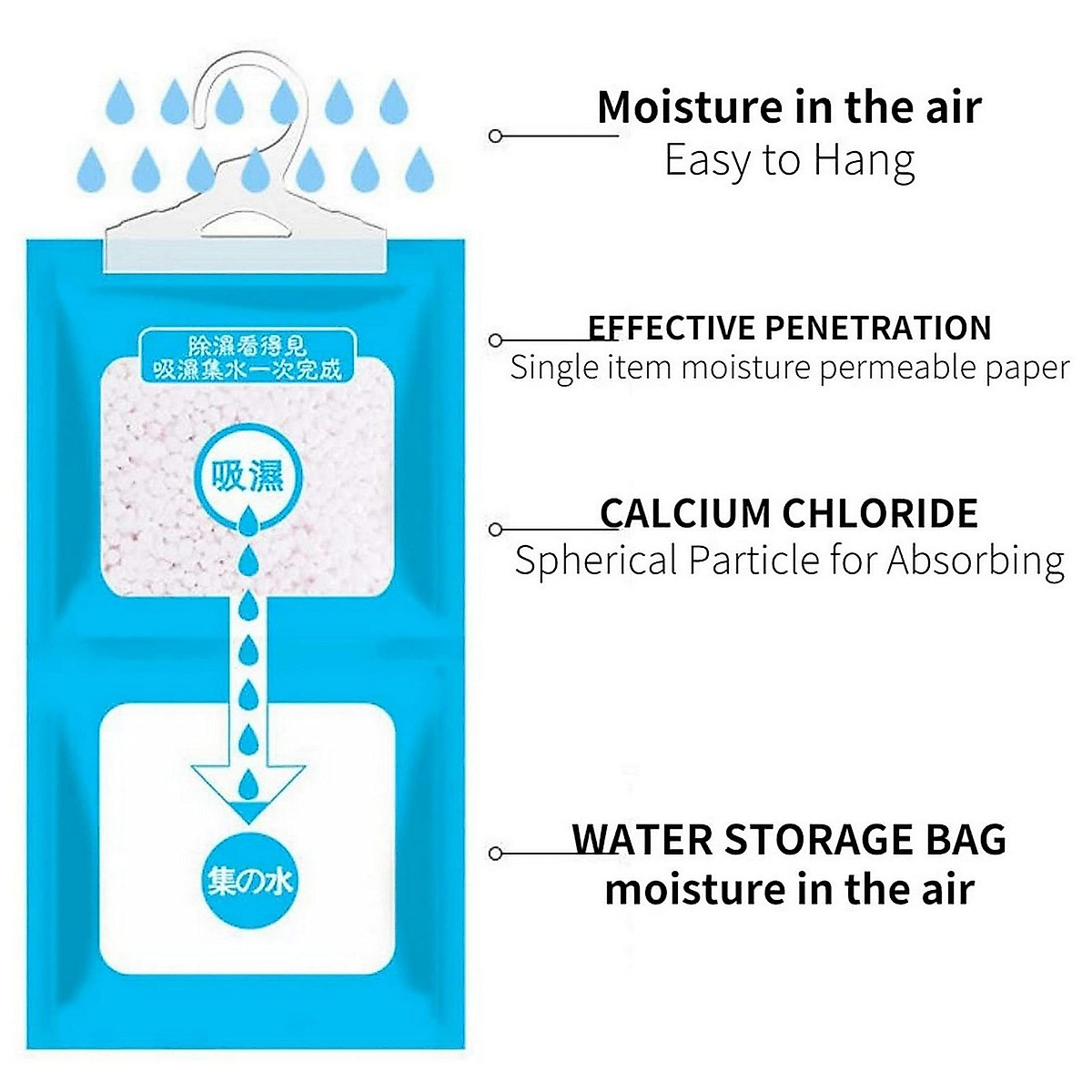 Hanging Moisture absorber Bags (8 Pack) - 12.5 Oz, Fragrance-Free Dehumidifier Bags, Moisture Absorber for Closet, Bathroom, Storage, Kitchens, Basement, Laundries, Spaces, Studies, Boats, RVs