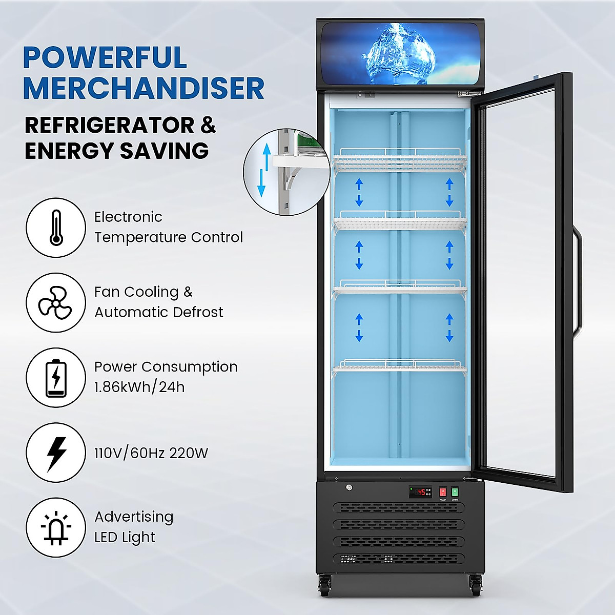 Mojgar 14.8 Cu Ft Commercial Merchandiser Refrigerator for Beverage,Glass Door Upright Display Fridge with Front LED Light,Large Freestanding Business Cooler for Shop,Restaurant,Apartment,etc