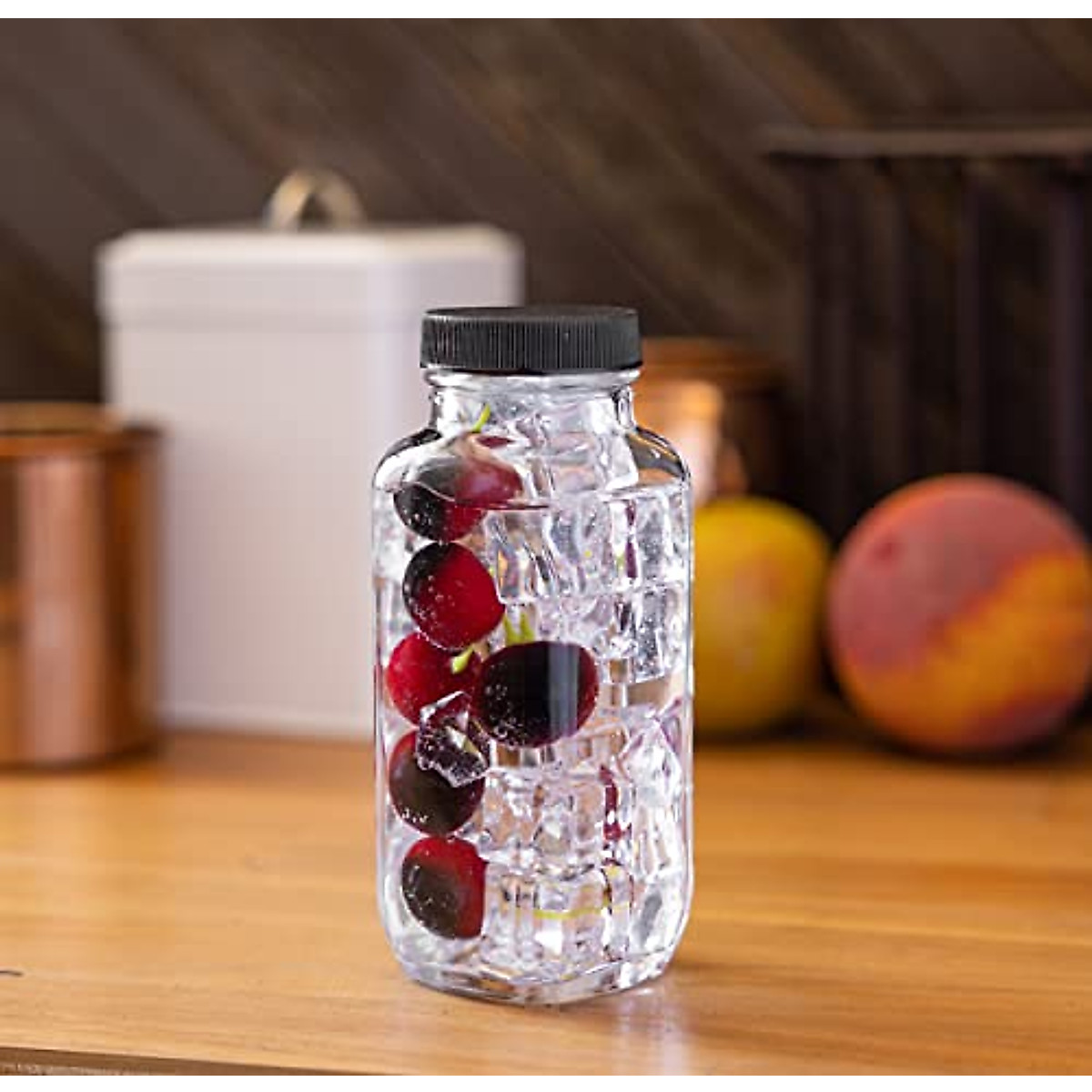 JUVITUS 8 oz Clear Thick Plated Glass French Square Bottle Jar with Lid (2 Pack) Perfect for Home, Travel, Juicing, Kombucha