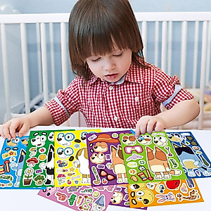 40-Piece Blue Make-a-face Stickers Pack, Make Your Own Stickers Fun Craft Project for Kids Teens, Mixed & Matched With 8 Designed Characters(5 of each) Stickers for Party Decoration, Reward, Decor,