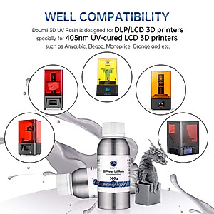 DOUMII Water Washable 3D Resin – 405nm UV Cured 3D Printing Resin, for LCD 3D Printers, Easy to Clean and Cure, Fast Curing with High Precision. (Black, 500G)