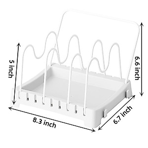 Pot and Pan Organizer, Pot Lid Organizer with 3 Adjustable Compartment, Cookware Rack with Stable Base and U-Shaped Slot, Kitchen Cabinet Organizers and Storage for Pots, Cutting Board, Pot Lid, Dish